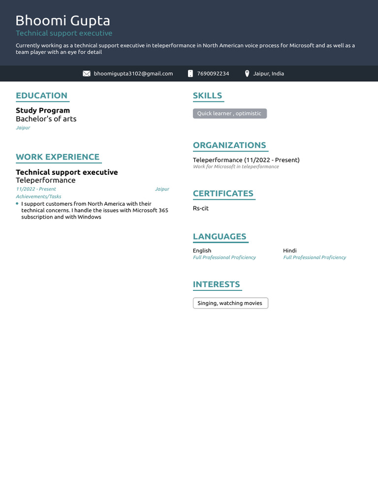 Bhoomi's Resume | PDF