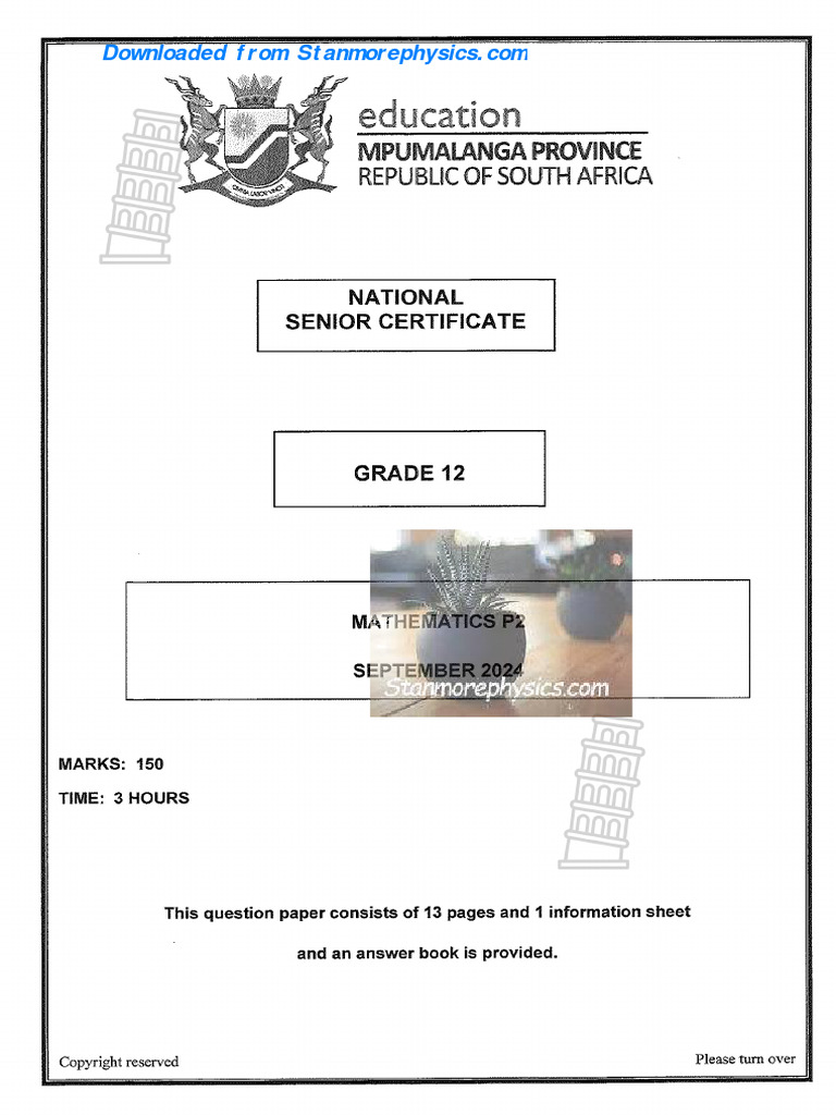 MP Maths Grade 12 September 2024 P2 and Memo | PDF