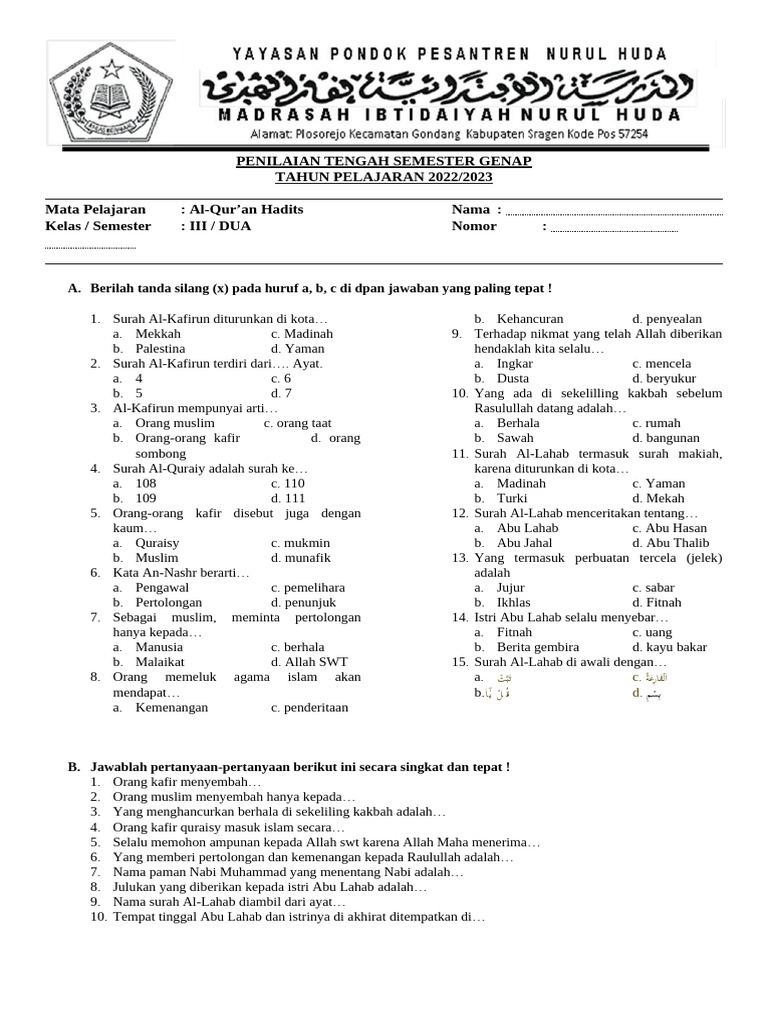 Soal QH 3 PTS Genap | PDF