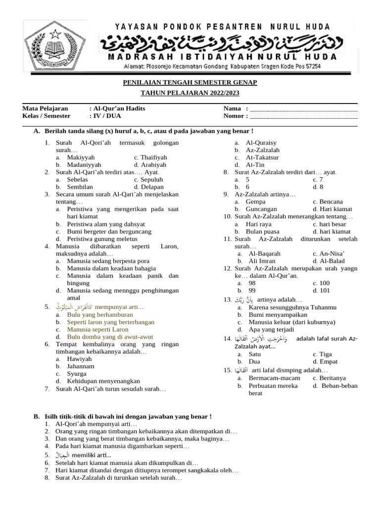 Soal QH 4 PTS Genap | PDF