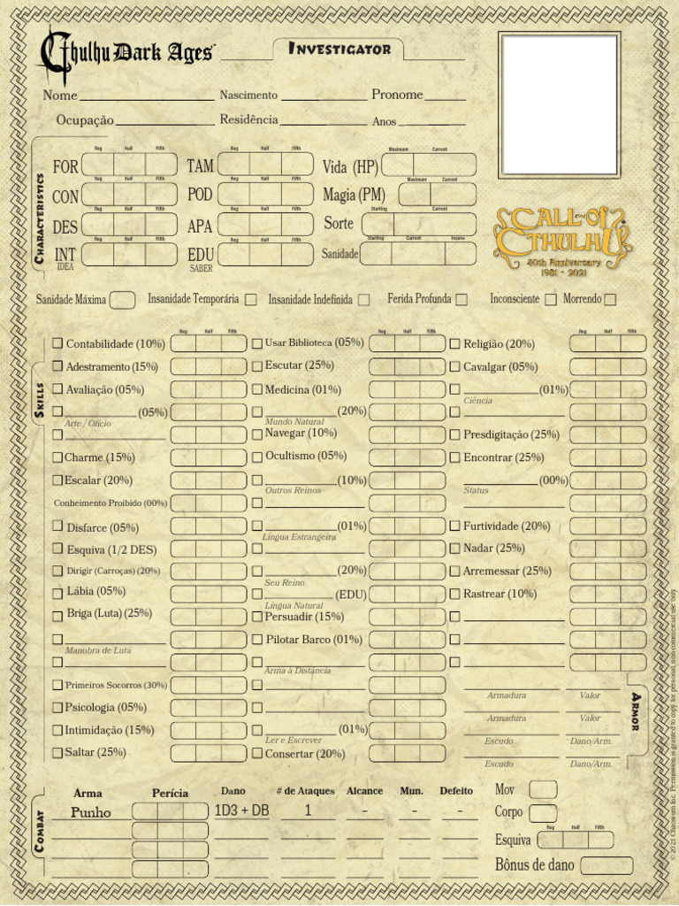 Ficha Do Renan Coc Idade Das Trevas | PDF