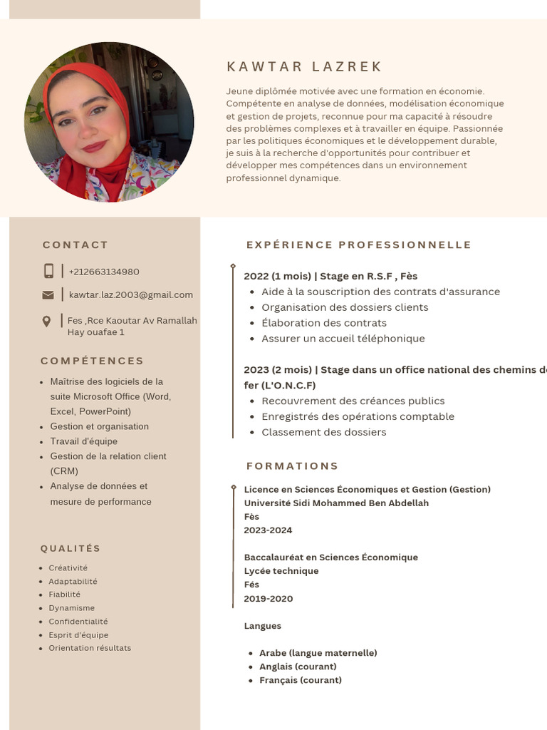 CV Français Professionnel Marron Simple PDF | PDF