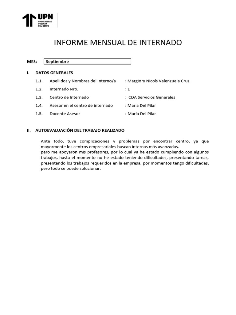 Formato Informe Mensual | PDF