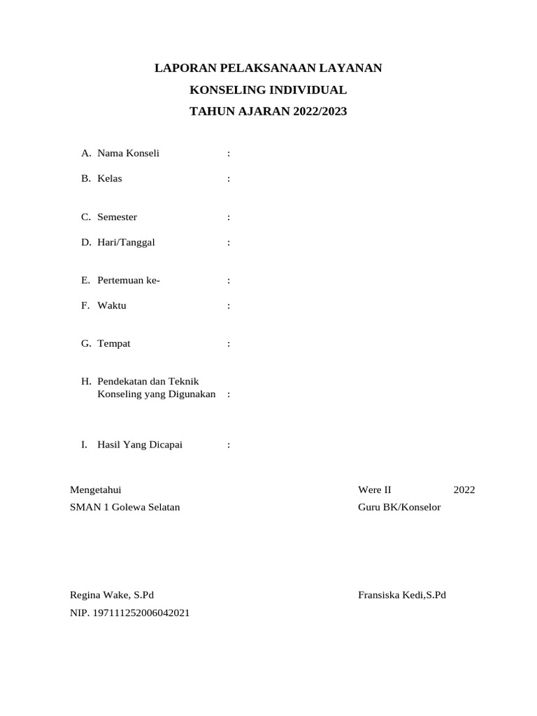 Laporan Pelaksanaan Layanan Konseling Individu | PDF