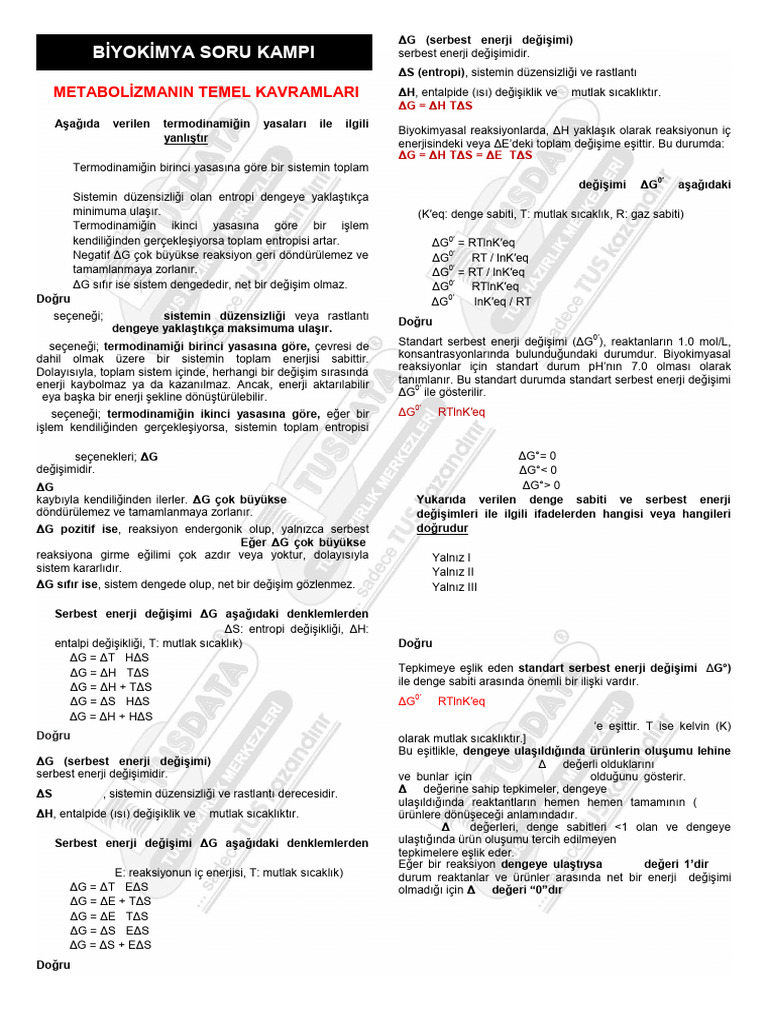 Biyokimya Soru 1. Fasikül (1) | PDF