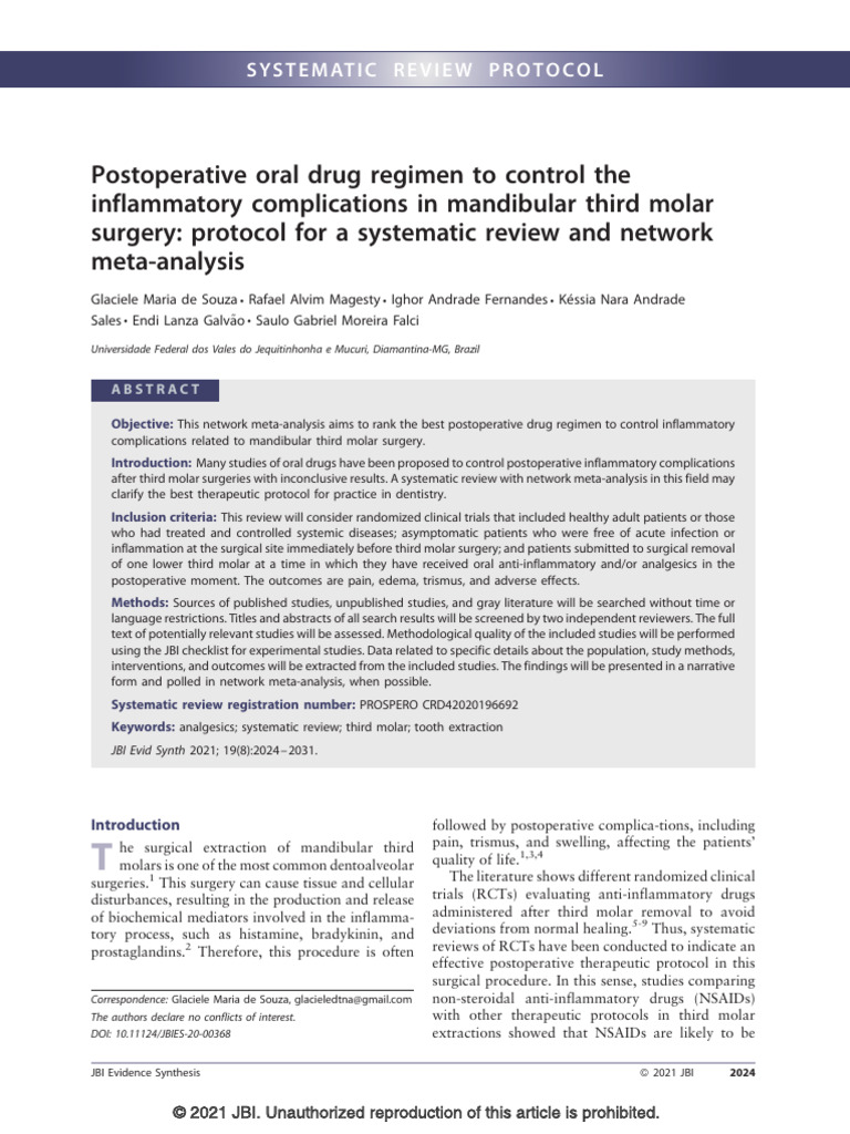 Postoperative Oral Drug Regimen To Control The Inflammatory Complications in Mandibular Third ...