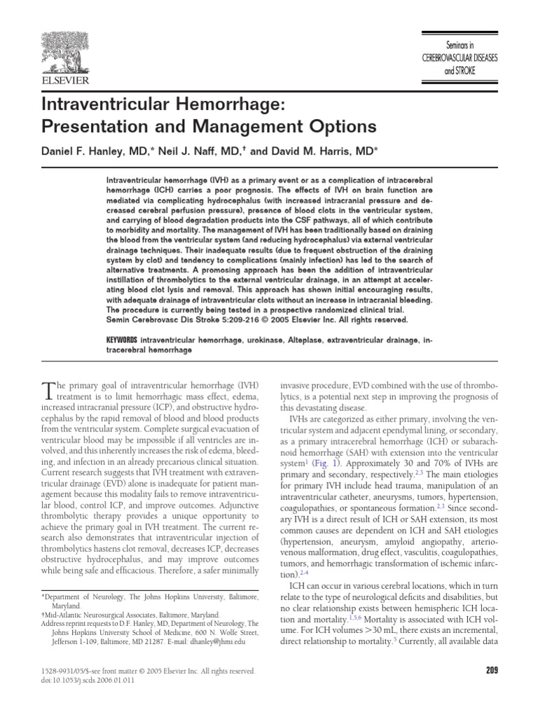 Intraventricular Hemorrhage - Seminars Neurology2005 | PDF ...