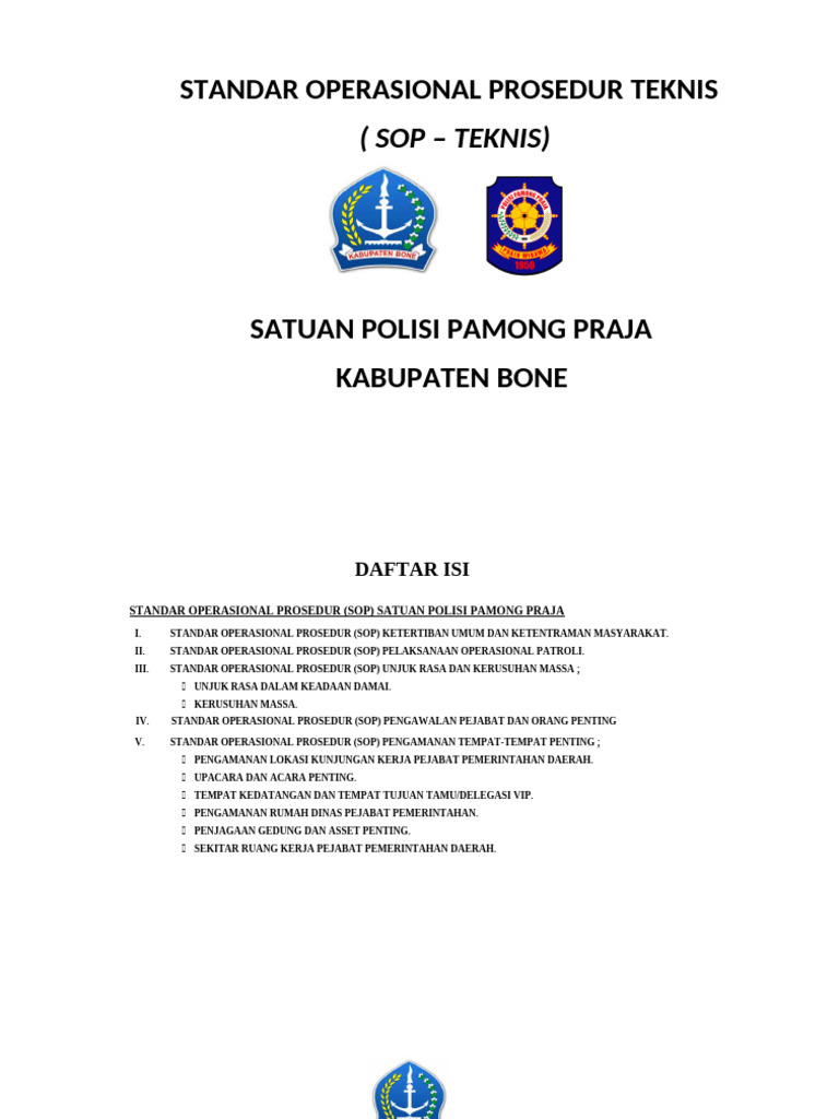 Sop Teknis Trantibum Satpol PP Kab Bone | PDF