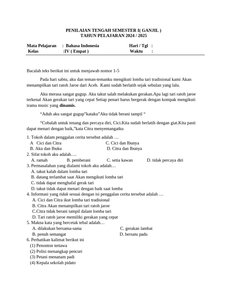 Soal Pts b Indonesia | PDF