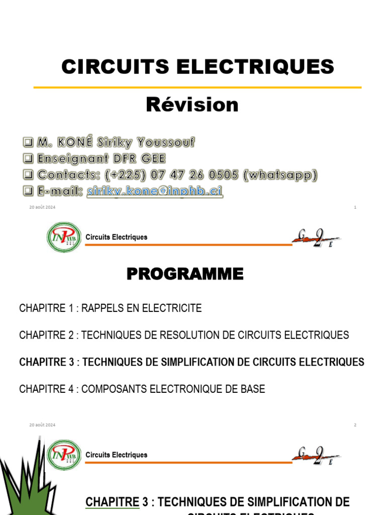 Chapitre 3 Techniques de Simplification de Circuits Electriques 2024-2025 | PDF
