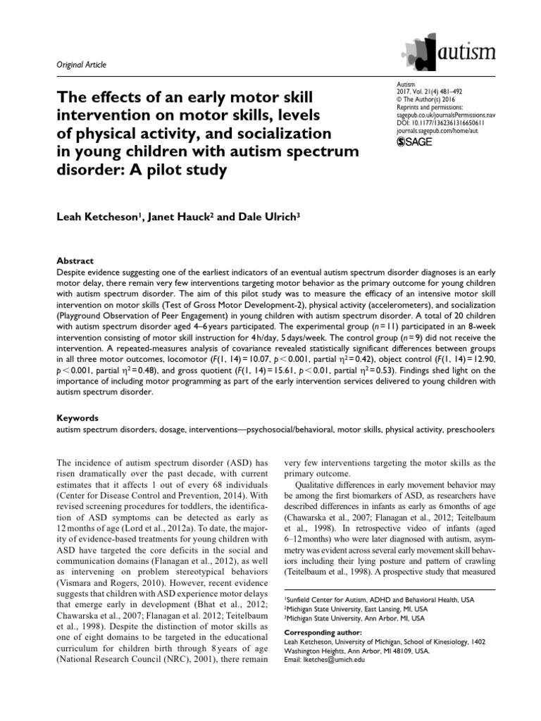 The Effects of An Early Motor Skill Intervention On Motor Skills ...