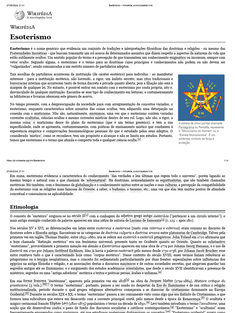 Esoterismo - Wikipédia, A Enciclopédia Livre | PDF