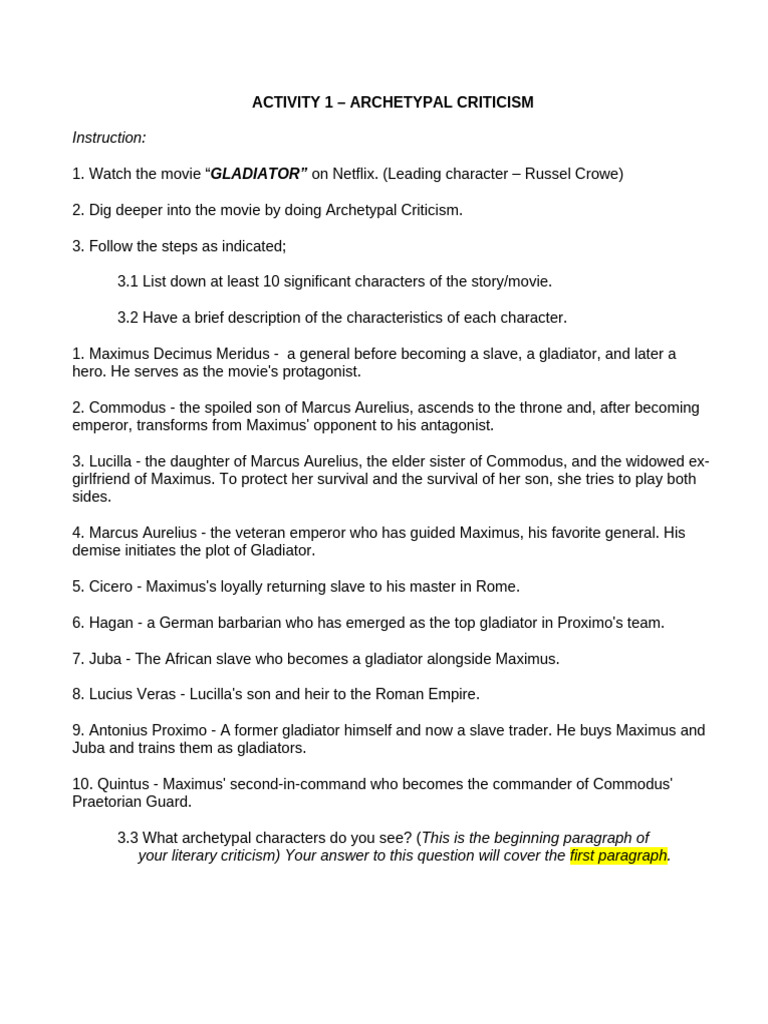 Lit Crit - Activity 1 | PDF