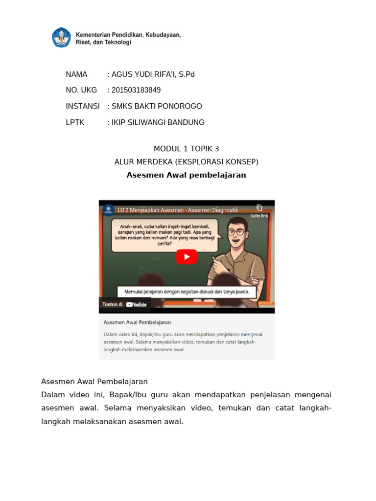 Tugas 2 Topik 3 Asesmen Awal Pembelajaran | PDF