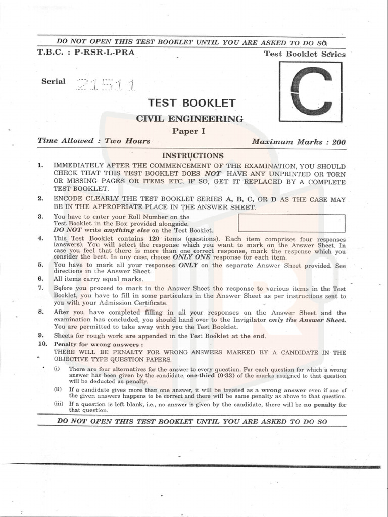 Paper-1 - IES 2011 - Preliminary - CE Question Papers With Answers PDF ...
