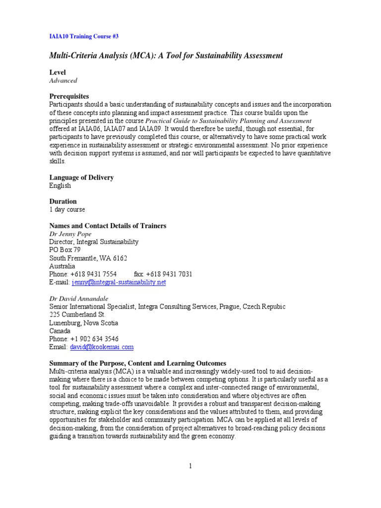 Advanced Multi-Criteria Analysis Course | PDF | Sensitivity Analysis ...
