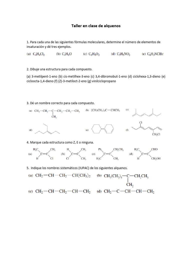Taller En Clase De Alquenos Pdf