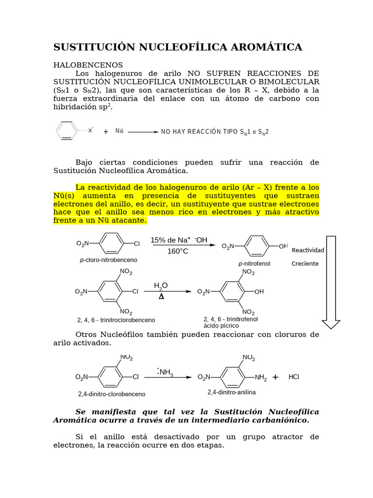 Sustitución Nucleofílica Aromática | PDF