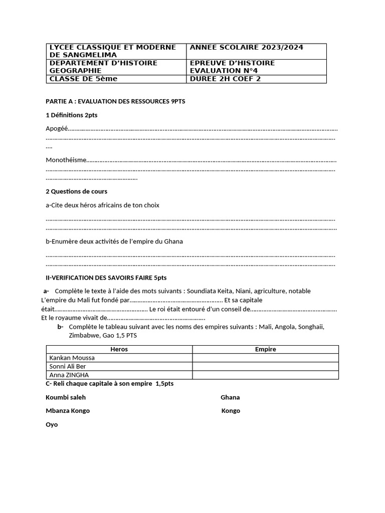 EVAL 4 Histoire 5eme Lcms_021022_014831 | PDF