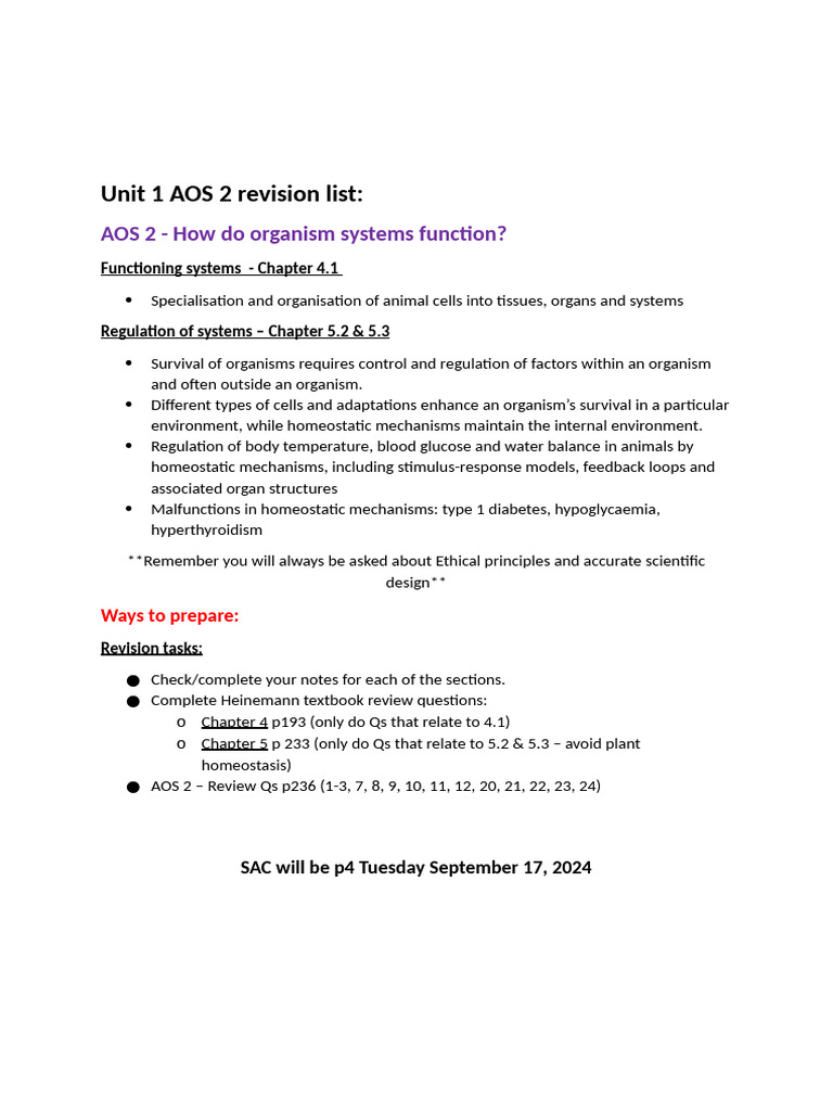 Unit 1 AOS 2 SAC 2024 REVISION | PDF