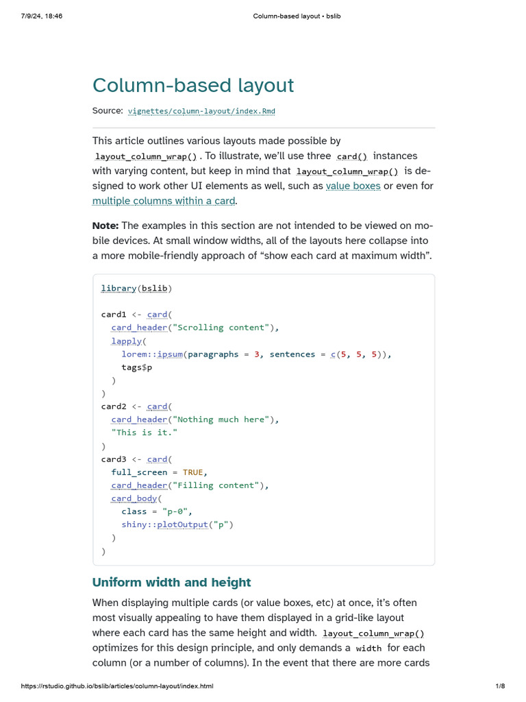 Column-Based Layout - Bslib | PDF