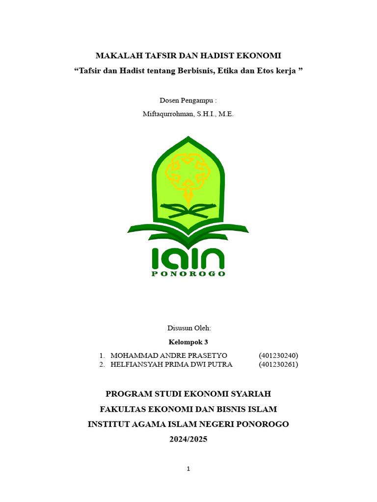 Makalah Tafsir Dan Hadist Ekonomi-2 | PDF