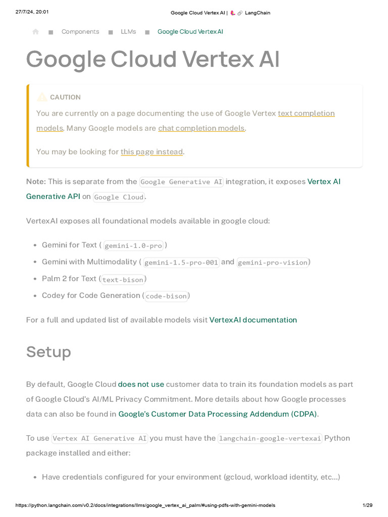 Google Cloud Vertex AI - ? ? LangChain | PDF