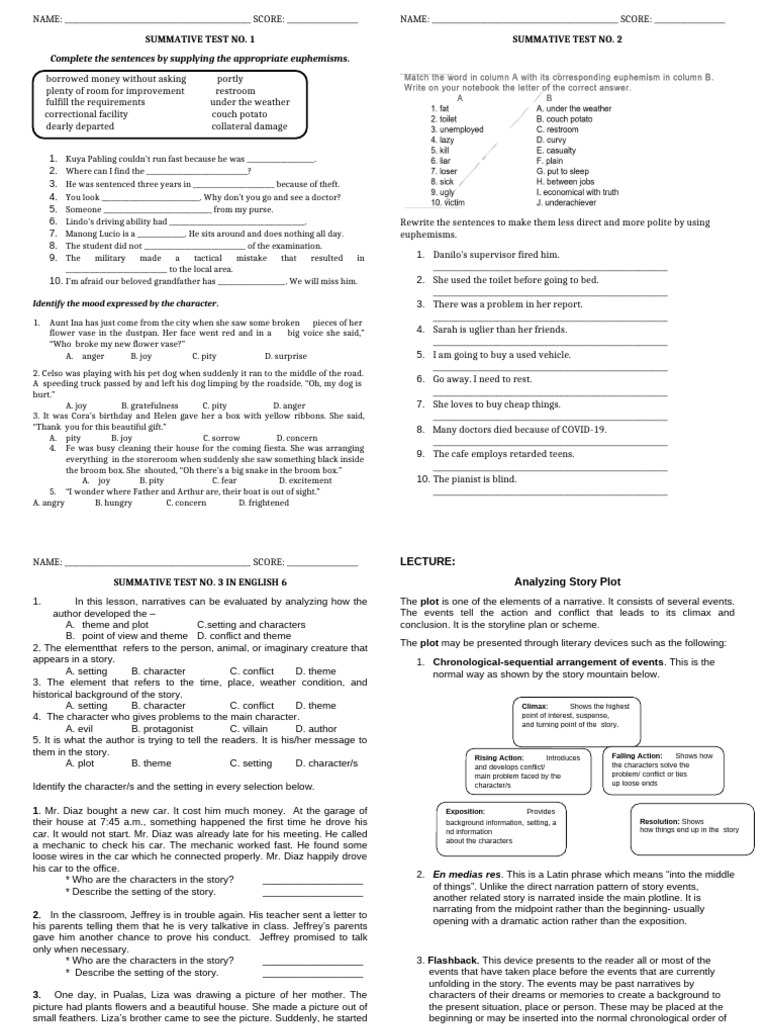 1st Quarter Summative Tests in English 6 | PDF