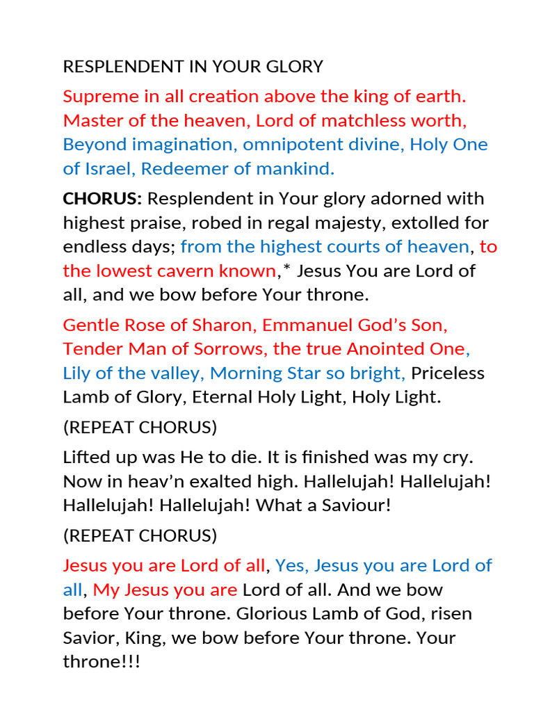 Resplendent in Your Glory | PDF