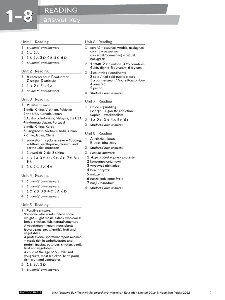 NP_B1+_Reading_Answer_Key | PDF