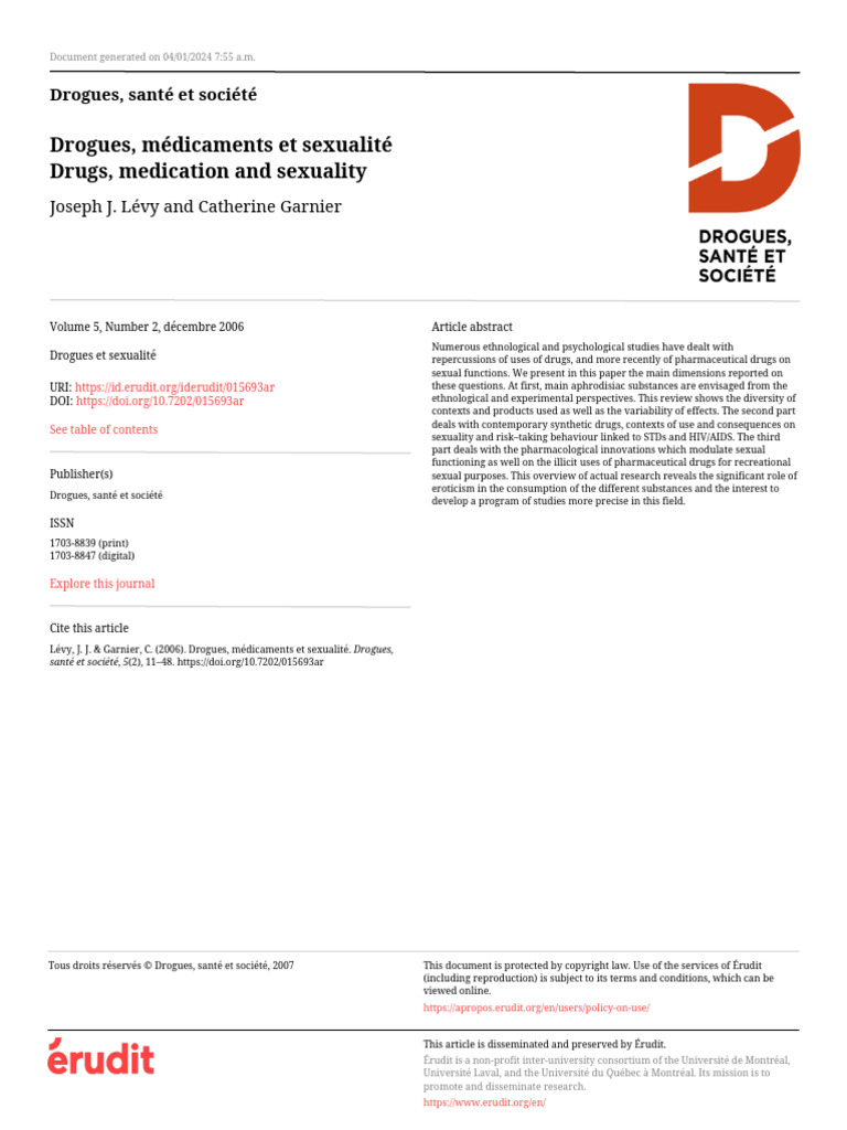 Drogues, Médicaments Et Sexualité Drugs, Medication and Sexuality | PDF
