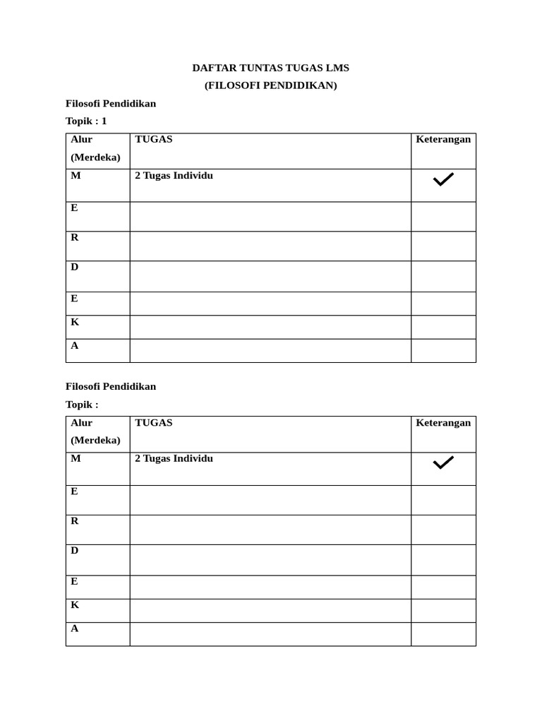 Daftar Tuntas Tugas Lms | PDF