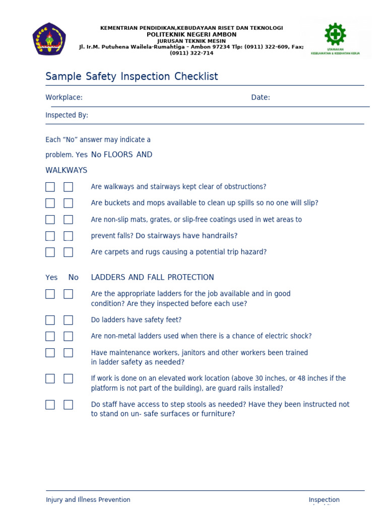 Safety Inspection Checklist | PDF