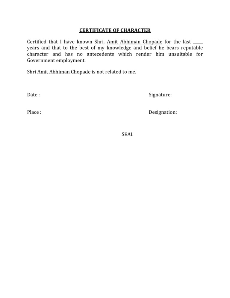 Certificate of Character | PDF