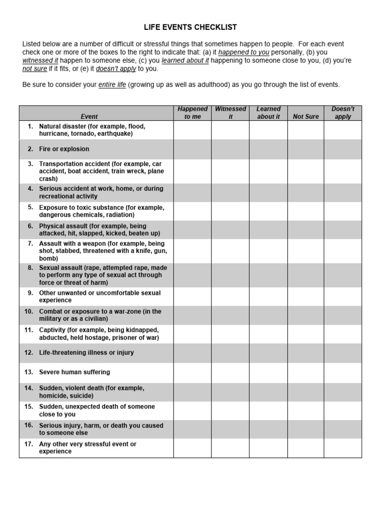 Life Events Checklist | PDF