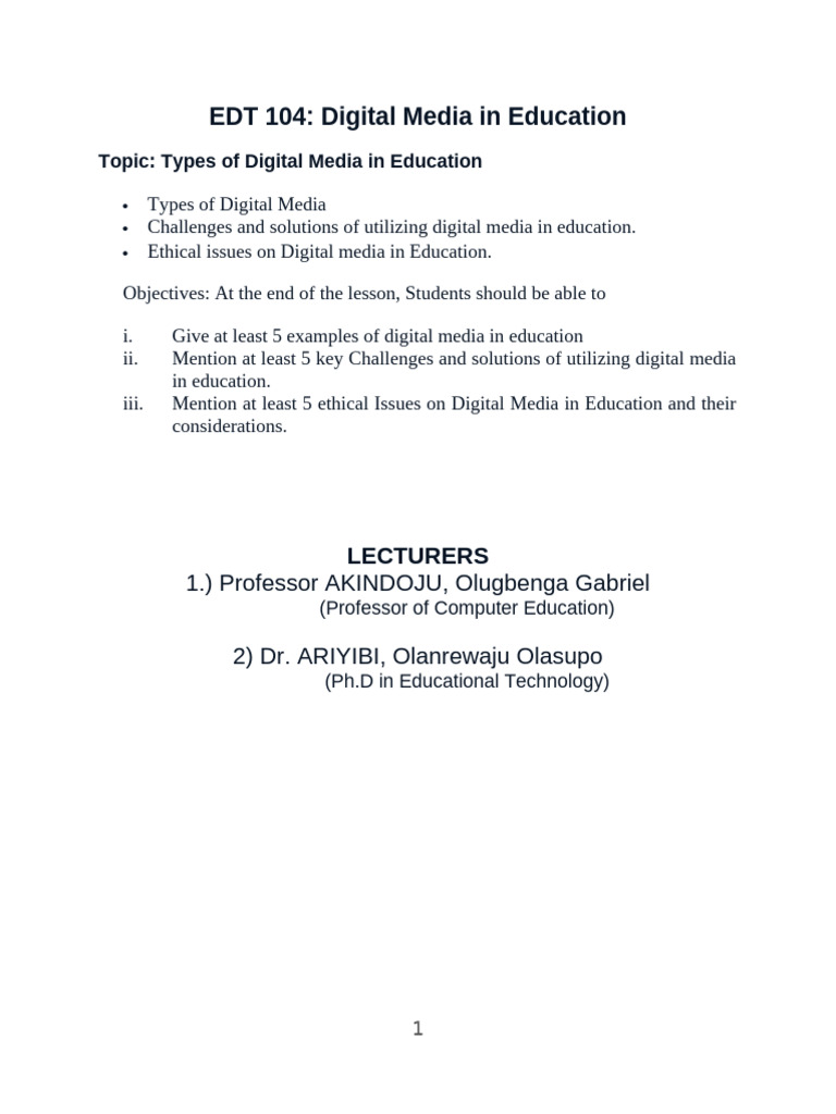 Lesson 3 - Types of Digital Media | PDF