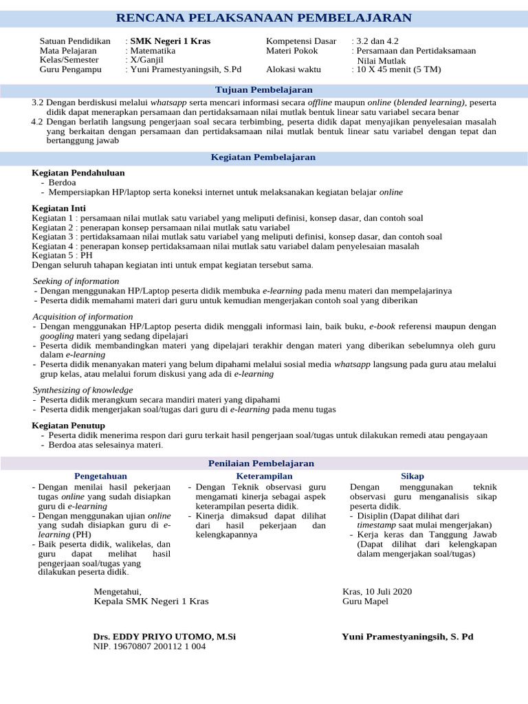 Tujuan Pembelajaran: Whatsapp Offline Online Blended Learning) | PDF