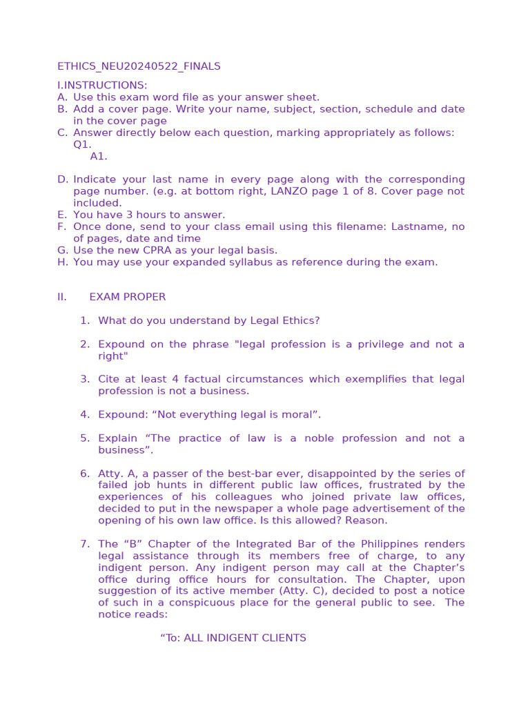 Ethics Finals 20240522 | PDF