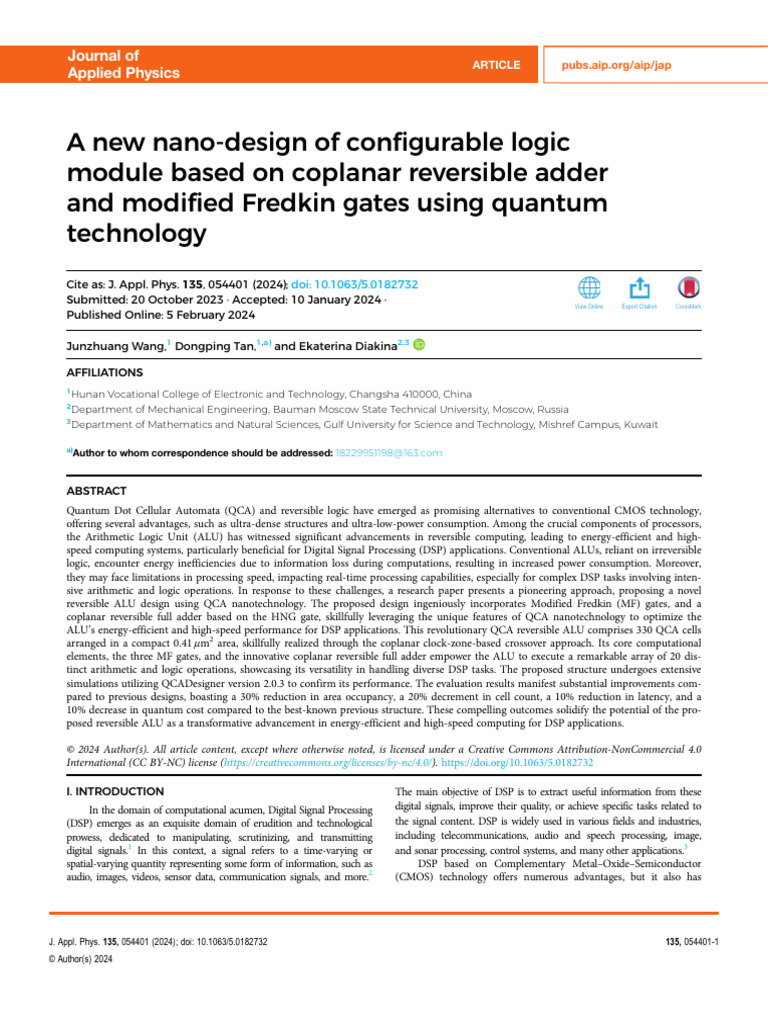 A New Nano-Design of Configurable Logic Module Based On Coplanar ...
