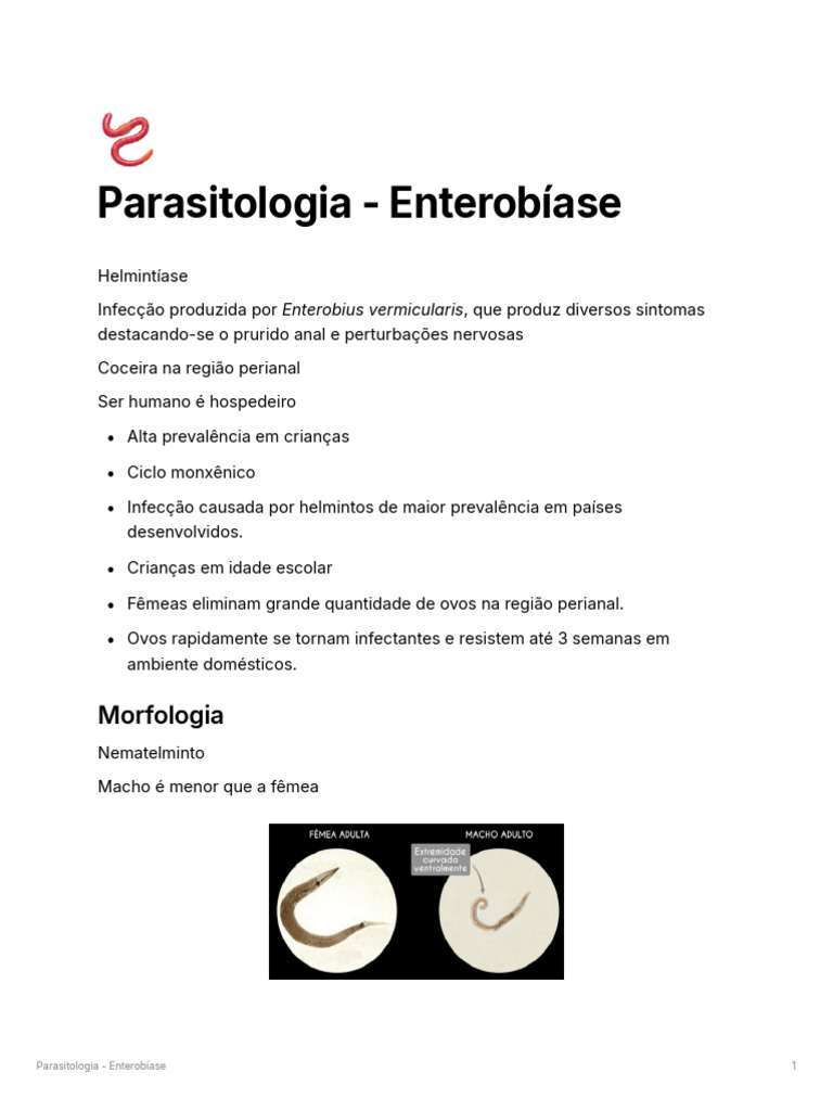Parasitologia - Enterobíase | PDF