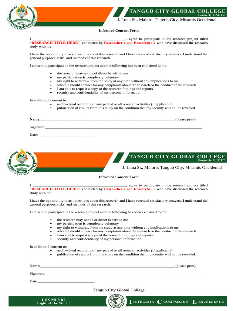 Consent and Questionnaires Format | PDF
