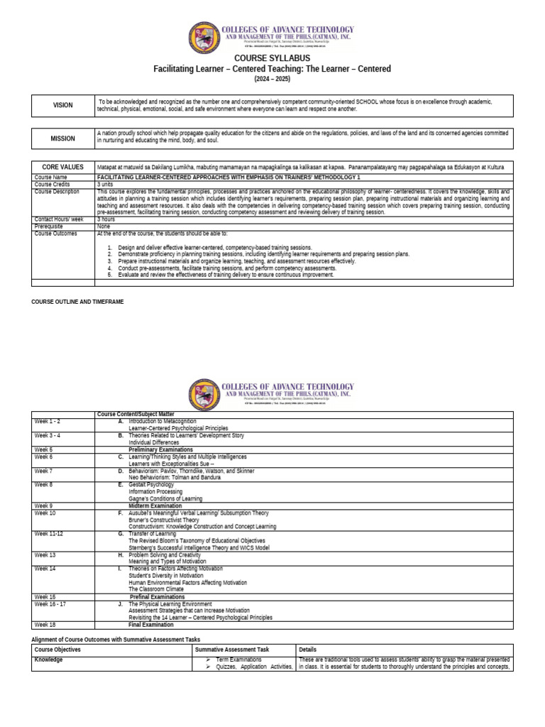 Syllabus - Facilitating Learner Centered Teaching | PDF