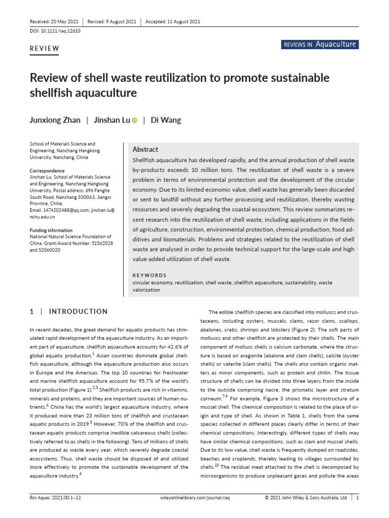 RV 2022 Review of Shell Waste Reutilization To Promote Sustainable ...