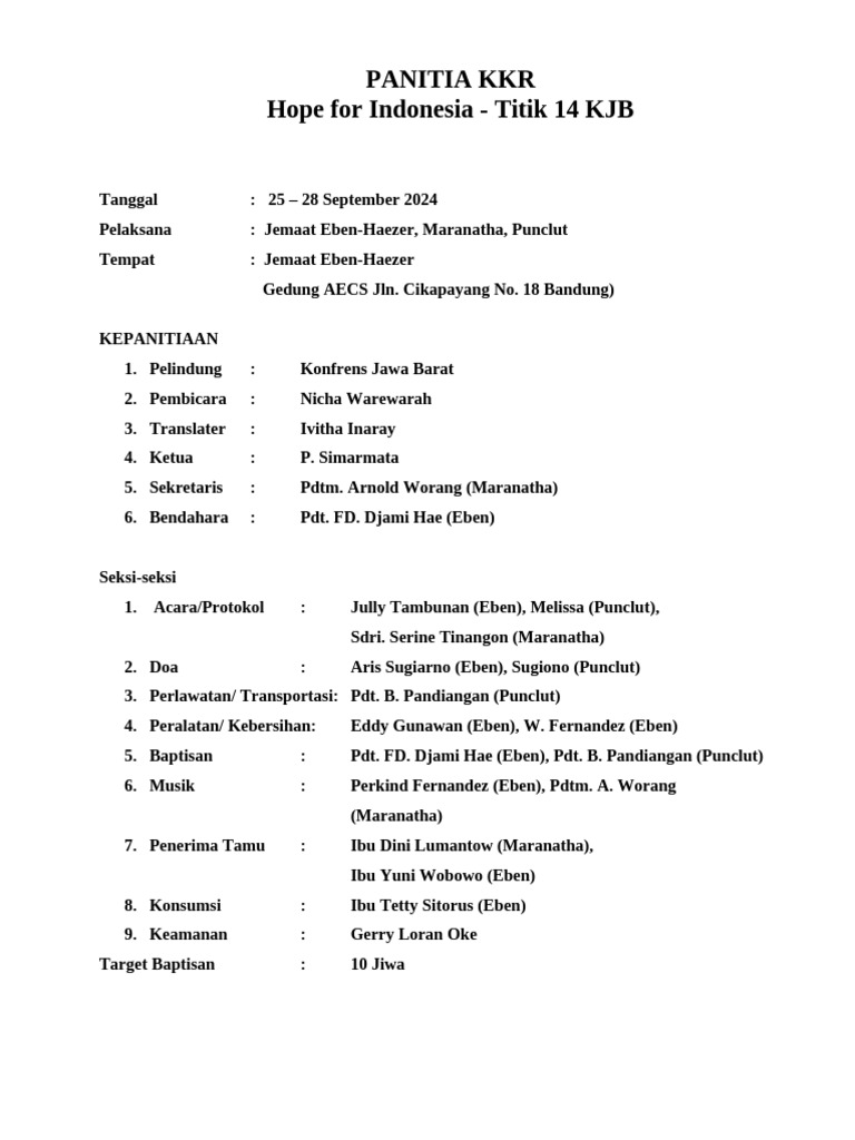 KKR Hope for Indonesia Titik 14 KJB | PDF