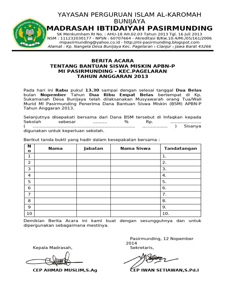 Berita Acara BSM | PDF