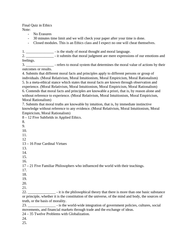 Final Quiz in Ethics | PDF | Rationalism | Philosophical Theories