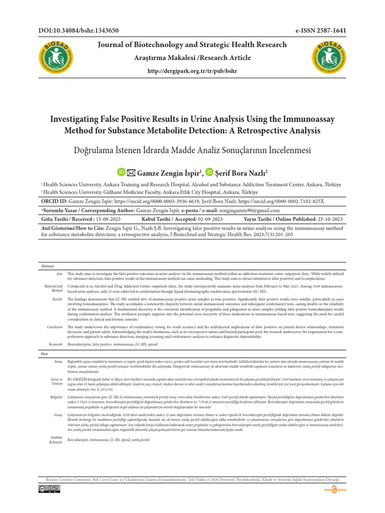 Investigating False Positive Results in Urine Analysis Using The ...