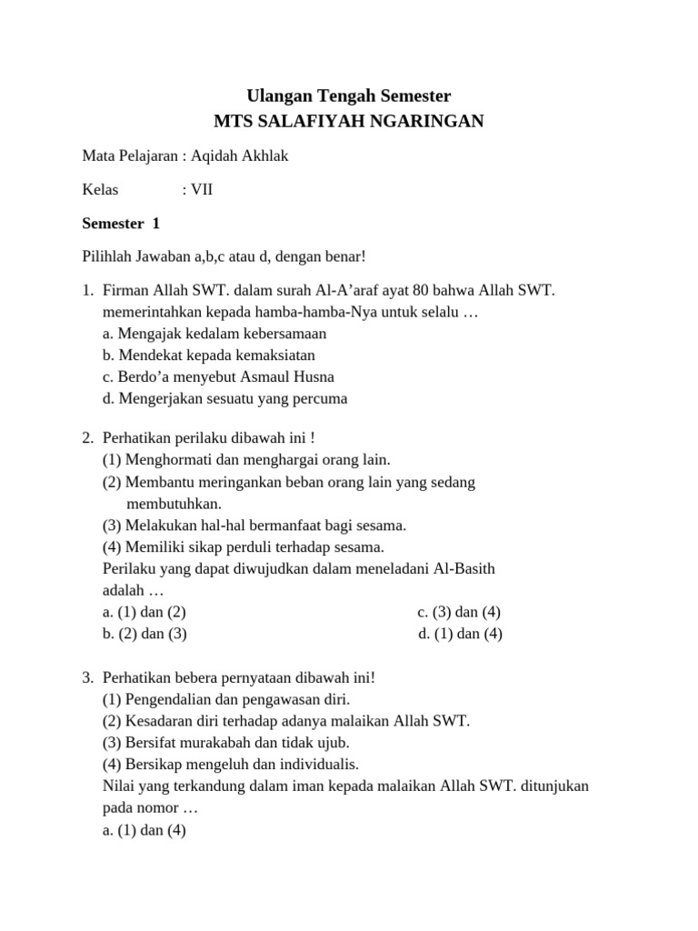 #Mts Salafiyah Kelas 7 | PDF