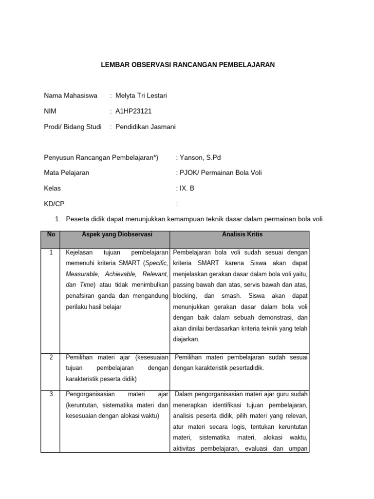 B4-8 Unggah LK 3 - Lembar Observasi Rancangan Dan Perangkat Pembelajaran - Siklus 2 | PDF