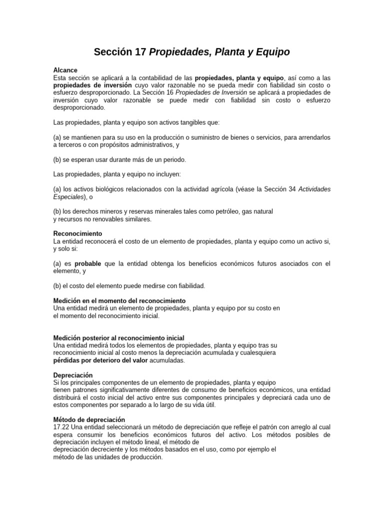 Resumen Seccion 17 Propiedades Planta y Equipo NIIF PYMES | PDF